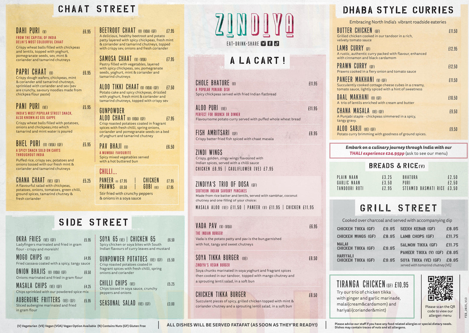 Food Menu – Zindiya Streatery & Bar