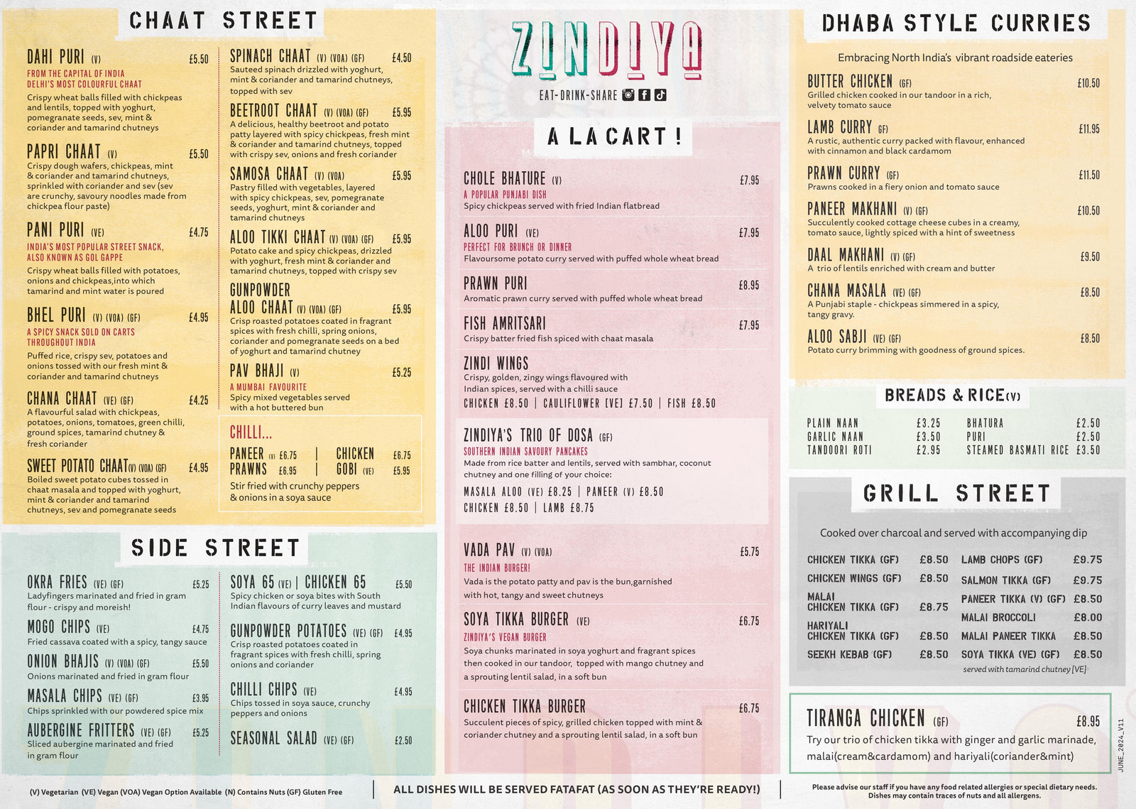 Food Menu – Zindiya Streatery & Bar